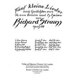 Fünf kleine Lieder nach Gedichten von Achim von Arnim und Heinrich Heine