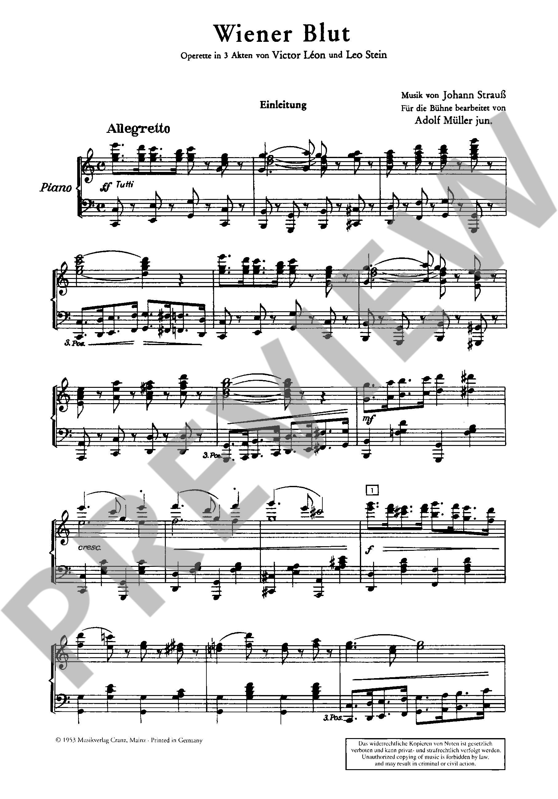 Strauß (Son), Johann : Wiener Blut, Operette in 3 Akten - Schott ...