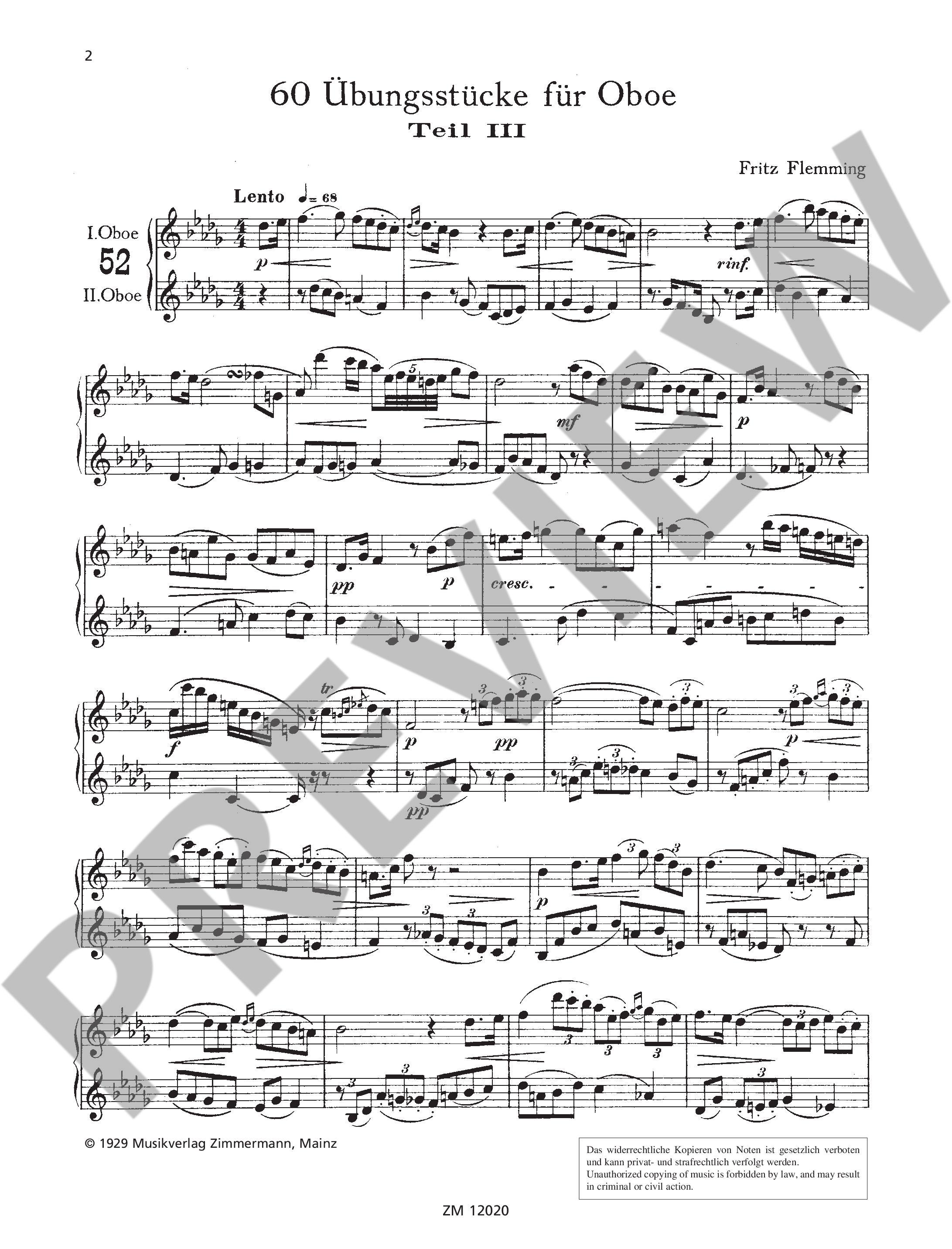 Flemming, Fritz : 60 Oboe Pieces for Practice of Progressive Difficulty, - oboe with 2. oboe als ...